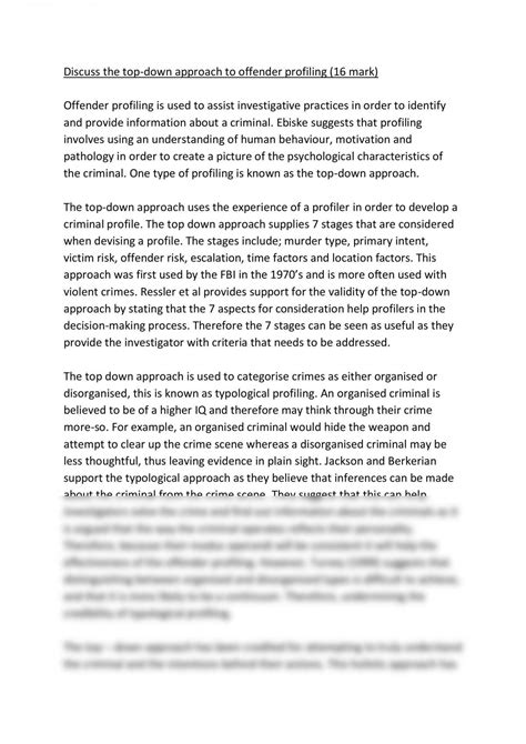 Discuss The Top Down Approach To Offender Profiling Psychology A Level A Levels Aqa Thinkswap