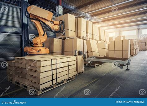 Material Handling And Palletizing Robot Stacking Boxes On Pallet In