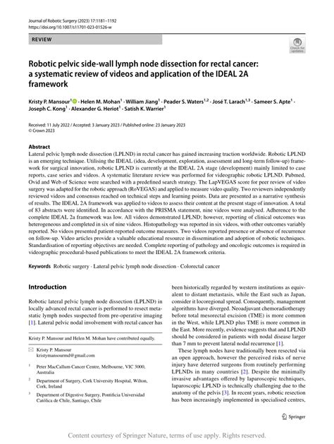 Robotic Pelvic Side Wall Lymph Node Dissection For Rectal Cancer A