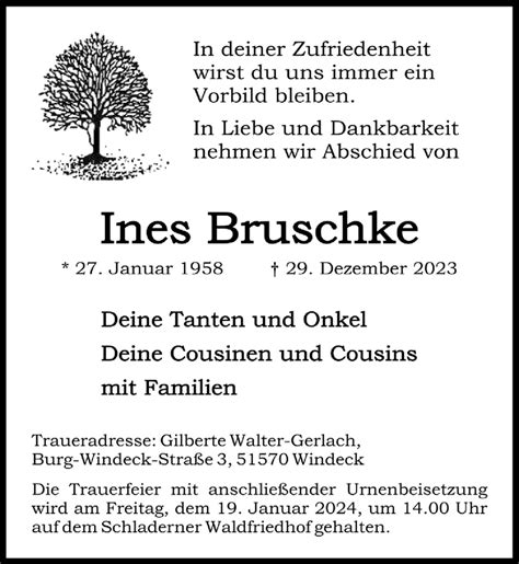 Traueranzeigen Von Ines Bruschke Wirtrauern