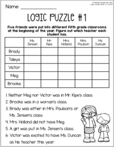 Back To School Logic Puzzles For Upper Elementary Early Finisher Activity