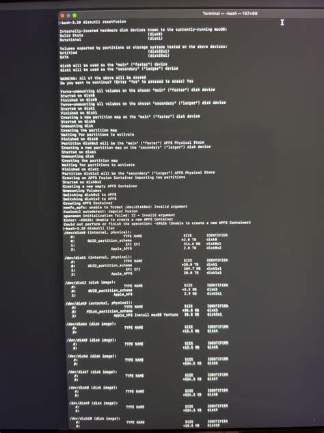 resetfusion newfs apfs unable to format disk invalid argument