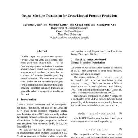 Neural Machine Translation For Cross Lingual Pronoun Prediction Acl