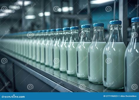 Efficient Dairy Plant Production Line With Glass Bottling Of Milk Stock Illustration
