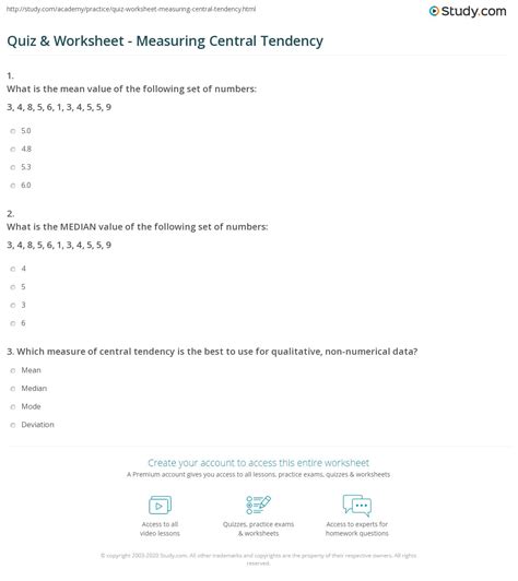 Quiz And Worksheet Measuring Central Tendency Worksheets Library