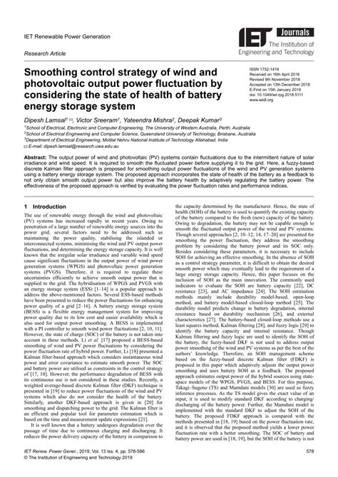 Pdf Smoothing Control Strategy Of Wind And Photovoltaic Output Power Fluctuation By