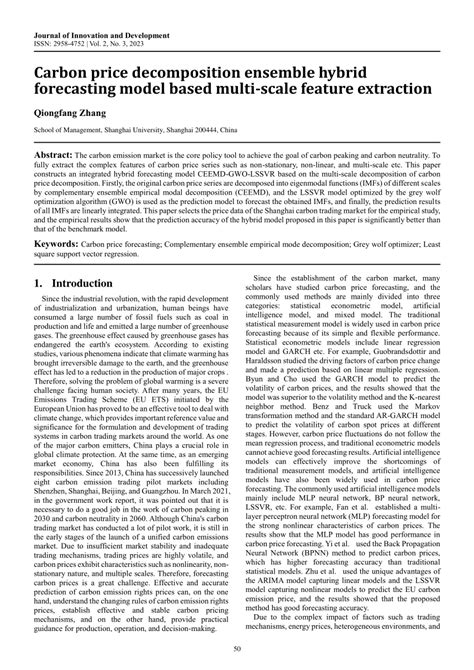 Pdf Carbon Price Decomposition Ensemble Hybrid Forecasting Model Based Multi Scale Feature