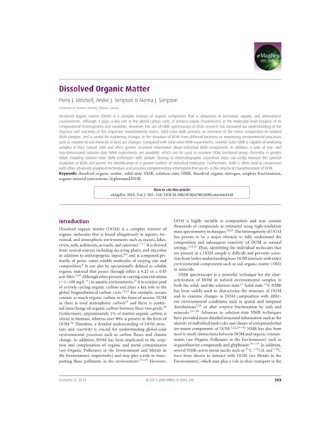 Pdf Dissolved Organic Matter