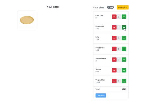 a single page pizza maker program on react 16