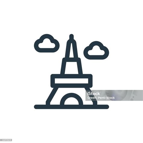 흰색 배경에 격리 된 에펠 탑 벡터 아이콘 개요 웹 사이트 디자인 및 모바일 응용 프로그램 개발을위한 얇은 라인 에펠 탑 아이콘 얇은 선 에펠탑 윤곽선 아이콘 벡터