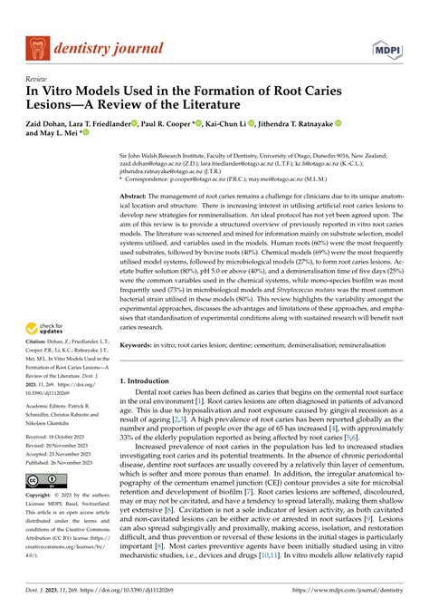 Pdf In Vitro Models Used In The Formation Of Root Caries Lesions—a Review Of The Literature