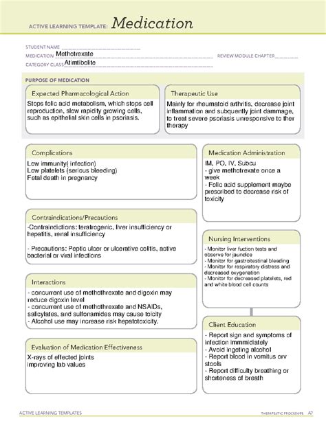 Methotrexate Medication Template