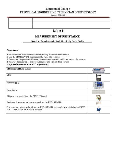 Eet 117 Lab 4 Lab Centennial College Electrical Engineering Technician And Technology Course