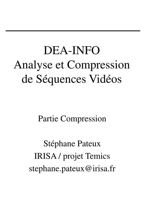 Ppt Dea Info Analyse Et Compression De Séquences Vidéos Powerpoint