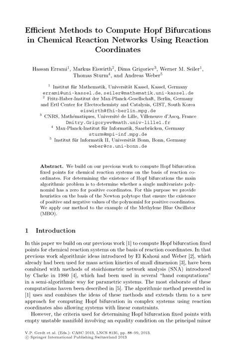 Pdf Efficient Methods To Compute Hopf Bifurcations In Chemical
