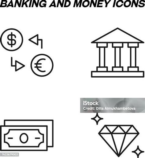검은 색 얇은 선으로 그려진 단색 고립 된 기호 상점 상점 광고에 적합합니다 달러와 유로 교환 법원 은행 돈 통화 다이아몬드의