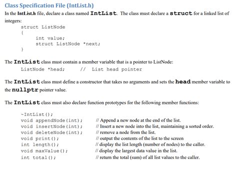 solved class specification file intlist h in the intlist h