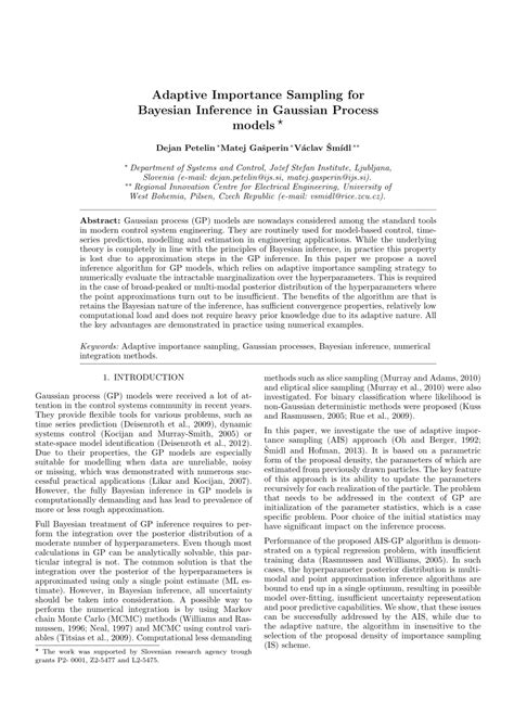 Pdf Adaptive Importance Sampling For Bayesian Inference In Gaussian Process Models