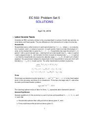 Problem Set 5 Solutions Pdf EC 502 Problem Set 5 SOLUTIONS April 16 2018 1 Labor Income