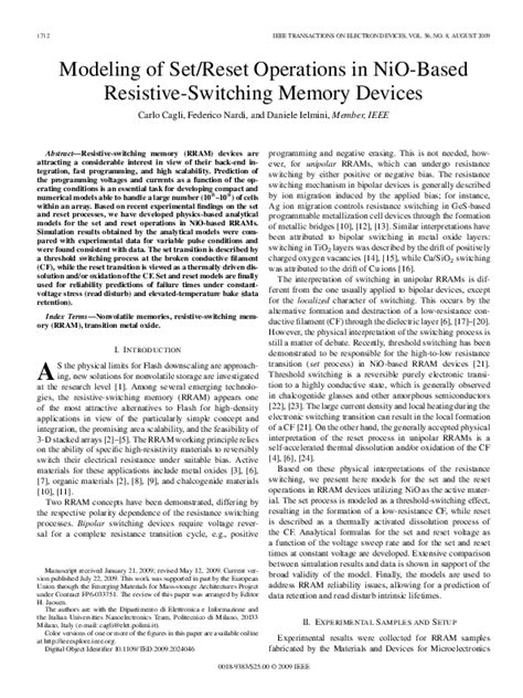 Pdf Modeling Of Setreset Operations In Nio Based Resistive Switching
