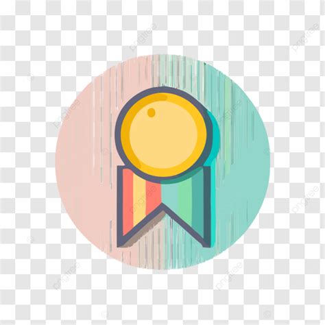 리본이 달린 둥근 원에 화려한 메달 이미지 벡터 흰색 배경에 성취의 단순한 다채로운 아이콘 그림자 없음 작은 프레임 중앙 Png 일러스트 및 벡터 에 대한 무료