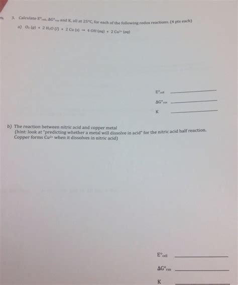 Solved Calculate E Degree Cell Delta G Degree R Times N And Chegg Com