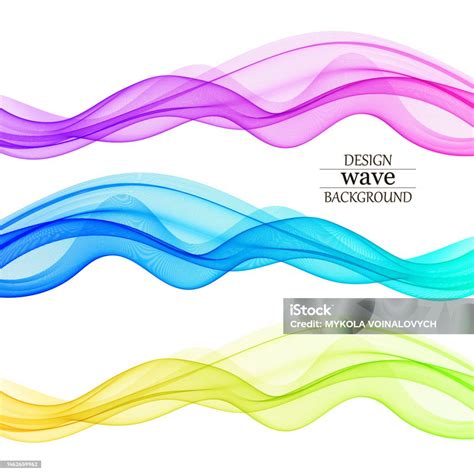 흰색 배경에 컬러 파도 수평 파란색 라일락 및 노란색 선 부드럽게 움직이는 우아한 파도 세트 0명에 대한 스톡 벡터 아트 및