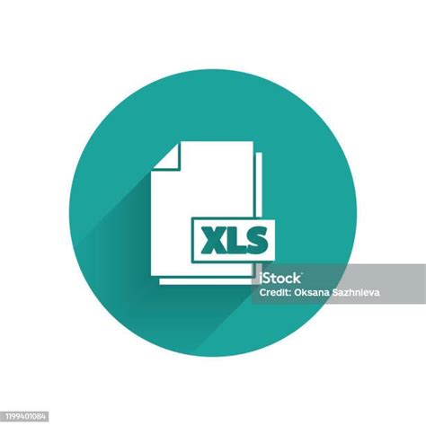흰색 Xls 파일 문서입니다 긴 그림자로 격리 Xls 버튼 아이콘을 다운로드합니다 엑셀 파일 기호입니다 녹색 원 버튼입니다 벡터