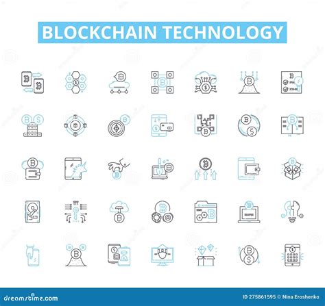 Blockchain Technology Linear Icons Set Cryptography Decentralization Peer To Peer Immutable