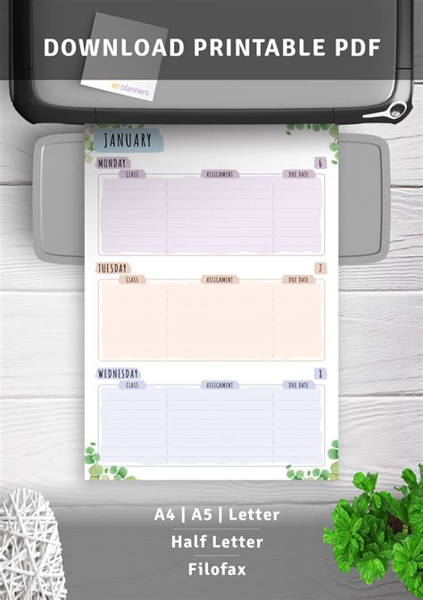 Download Printable Week Schedule Floral Style PDF