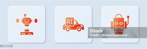 자율 주행 스마트 카 분해 로봇 및 로봇을 설정합니다 흰색 정사각형 버튼 벡터 가공의 인물에 대한 스톡 벡터 아트 및 기타 이미지 가공의 인물 감지기 개념 Istock