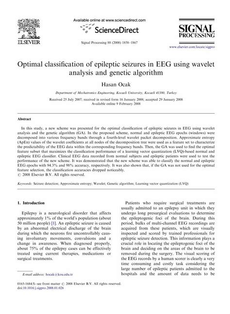 Pdf Optimal Classification Of Epileptic Seizures In Eeg Using Wavelet