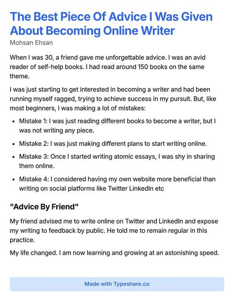 Mohsin Ehsan On Linkedin The Best Piece Of Advice I Was Given About Becoming Online Writer Read…