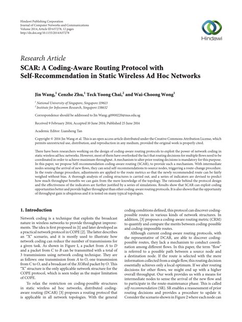 Pdf Scar A Coding Aware Routing Protocol With Self Recommendation In