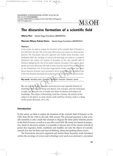Pdf The Discursive Formation Of A Scientific Field