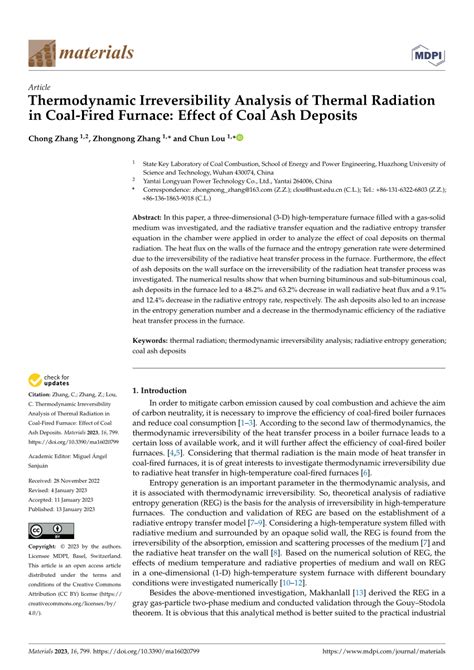 Pdf Thermodynamic Irreversibility Analysis Of Thermal Radiation In Coal Fired Furnace Effect