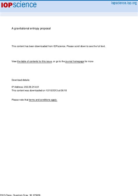 Pdf A Gravitational Entropy Proposal
