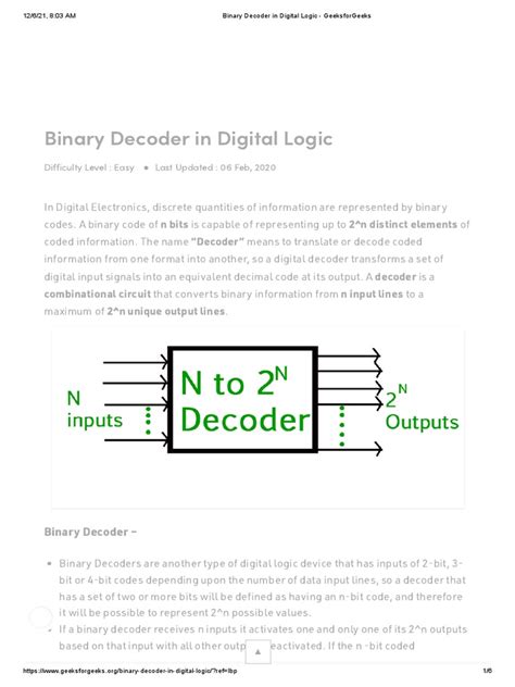binary decoder pdf bit logic gate