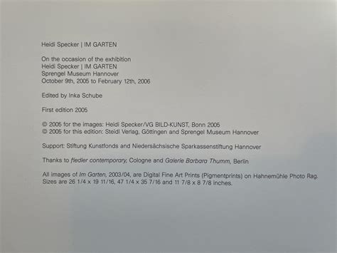 Heidi Specker Im Garten Used Hardcover 2005 First Edition