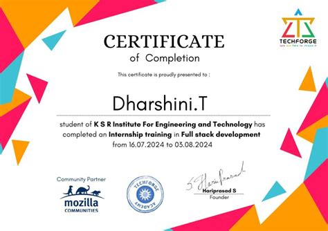 Dharshini T On Linkedin My First Offline Internship At Techforgesalem Gave A Wonderful Experience