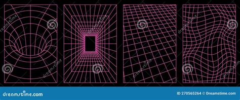 Geometry Wireframe Grid Backgrounds In Neon Pink Color 3d Abstract Cyberpunk Posters Patterns