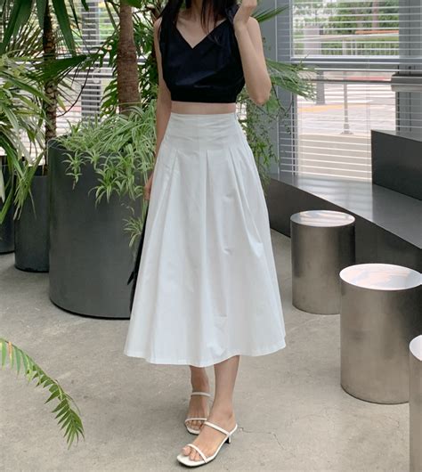 둥실코코 💗핏예쁨 6색 코튼 핀턱 밴딩 롱스커트 하이웨스트 슬림핏 A라인 면 훌 절개 플레어 주름 봄 여름 가을 겨울 풀스커트 화이트 베이지 블랙