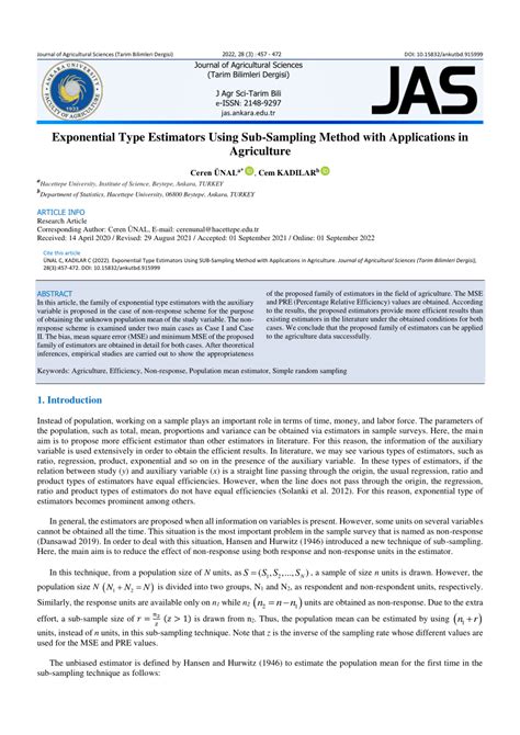 Pdf Exponential Type Estimators Using Sub Sampling Method With Applications In Agriculture