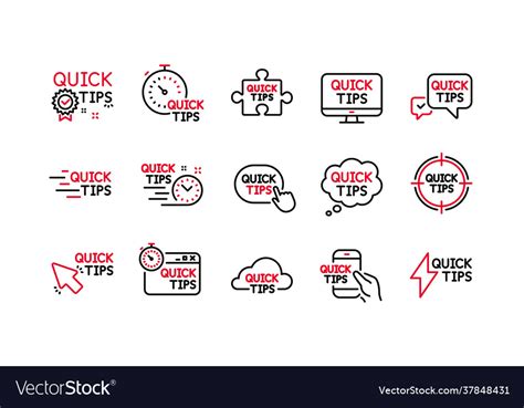 Quick Tips Line Icons Helpful Tricks Solution Vector Image