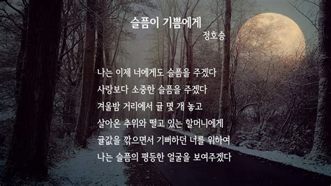 시낭송 슬픔이 기쁨에게 정호승 시인 Youtube