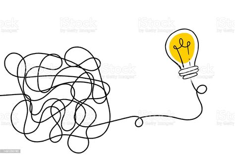 Lightbulb With Tangled Lines Problem Solving And Brainstorming Idea