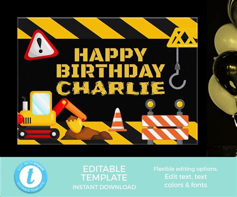 Construction Party Welcome Sign Editable Template Etsy