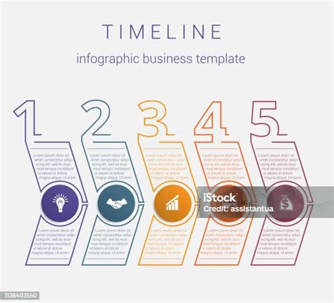 타임 라인 인포 그래픽 비즈니스 템플릿입니다 수평 화살표 5 위치 기간 내 비즈니스 전략의 가시화 개념에 대한 스톡 벡터 아트