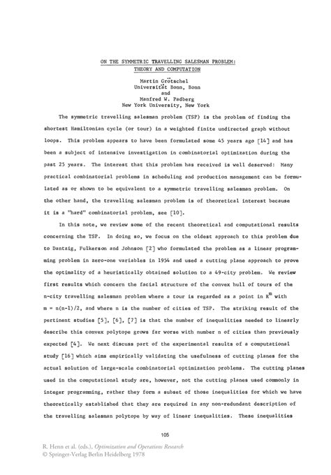Pdf On The Symmetric Travelling Salesman Problem Theory And Computation