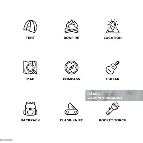 디자인 요소 로고 디자인 템플릿 캠핑용 아이콘 및 배지의 벡터 집합입니다 기타 현악기에 대한 스톡 벡터 아트 및 기타 이미지 기타 현악기 아이콘 편집 가능한 스트로크